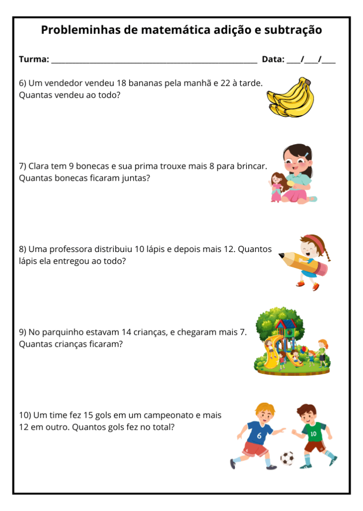 Probleminhas de adição e subtração simples - ABC Pedagógico